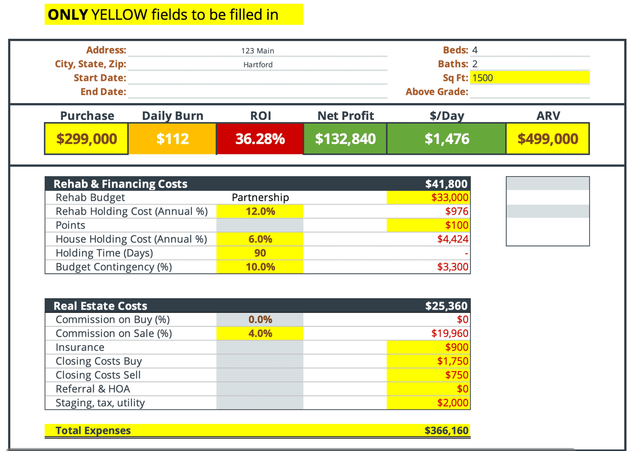 Basic House Flipping Spreadsheet - BulletProof Lease